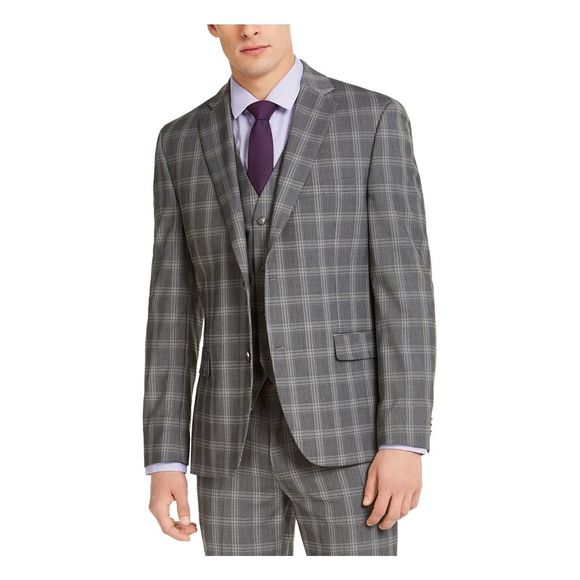 Alfani | Suits & Blazers | Alfani Mens Gray Stretch Windowpane Plaid ...